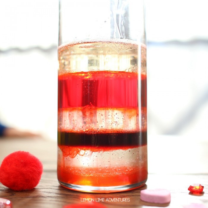 Valentines Themed Density Jar Experiment for Kids