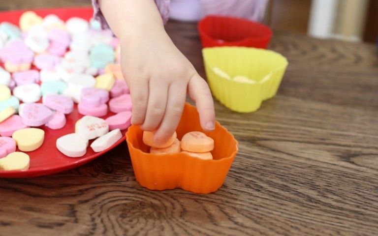 Sorting Conversation Hearts | Quick Toddler Activities